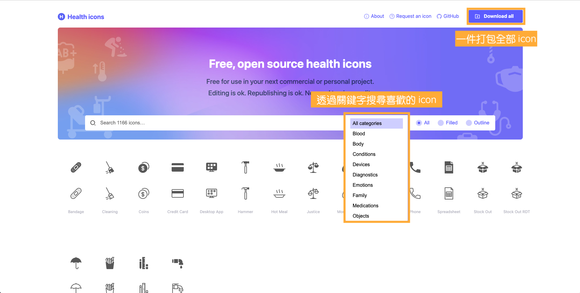 Health icons 可商用免費圖示下載網站，找到你的工作小幫手！