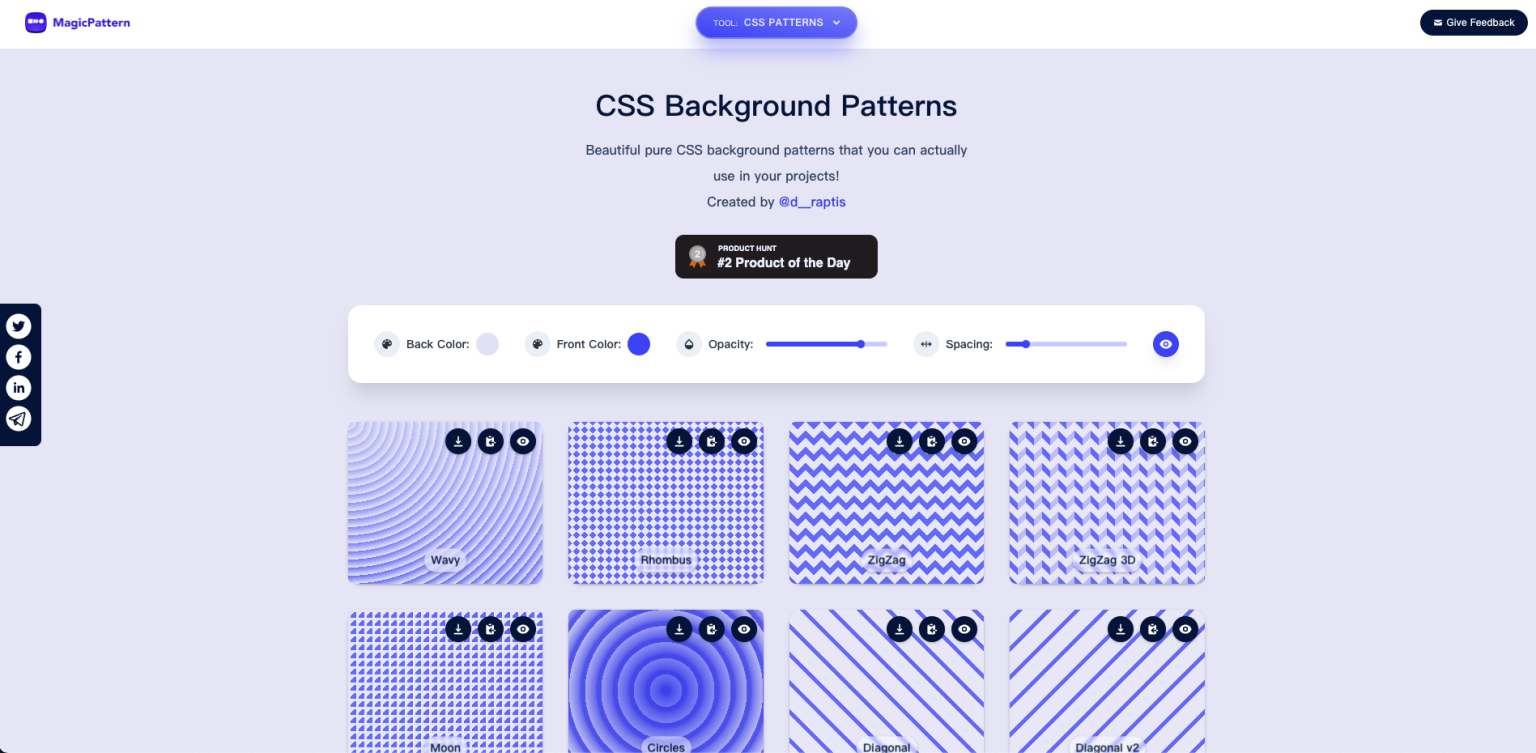 CSS Background Patterns 超過 20 種免費線上背景樣式！即時預覽自訂各項數值並一鍵複製 CSS Code｜鵠學苑